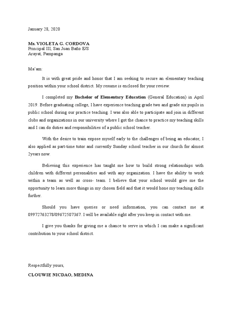 Application Letter For Teacher | PDF | Schools | Teachers