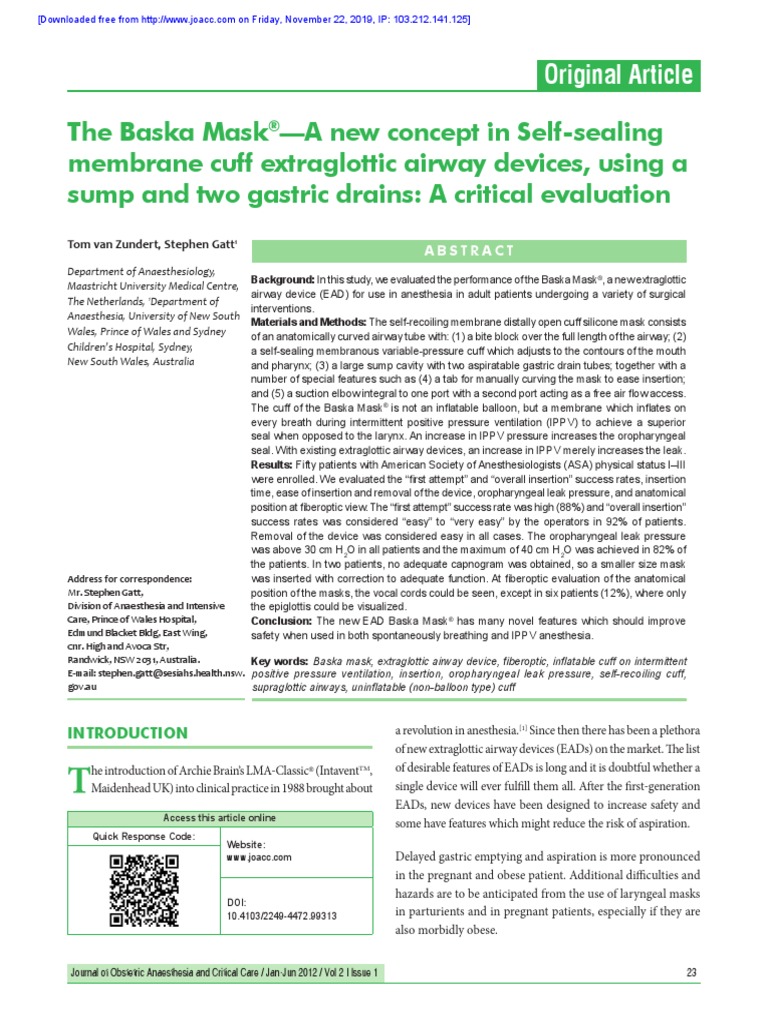 Baska Mask | PDF | Anesthesia | Surgery