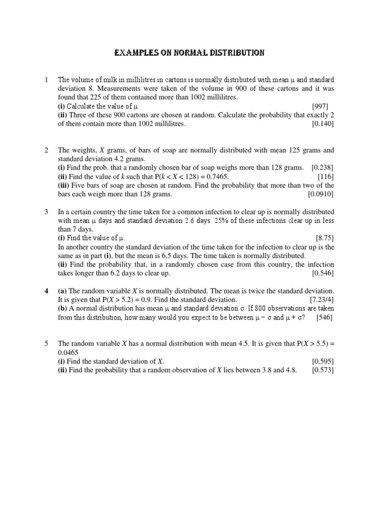 Examples On Normal Distribution | PDF | Standard Deviation | Normal ...