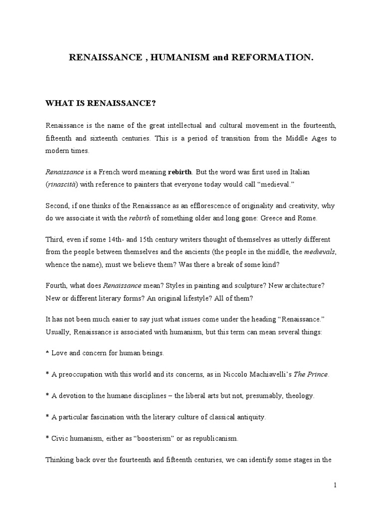 Renaissance, Humanism and Reformation | PDF | Renaissance | Humanism