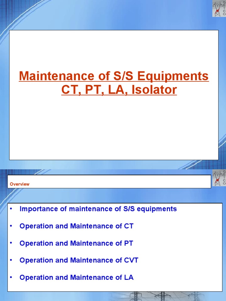 Maintenance of CT, PT, and CVT in Substations | PDF | Electrical ...