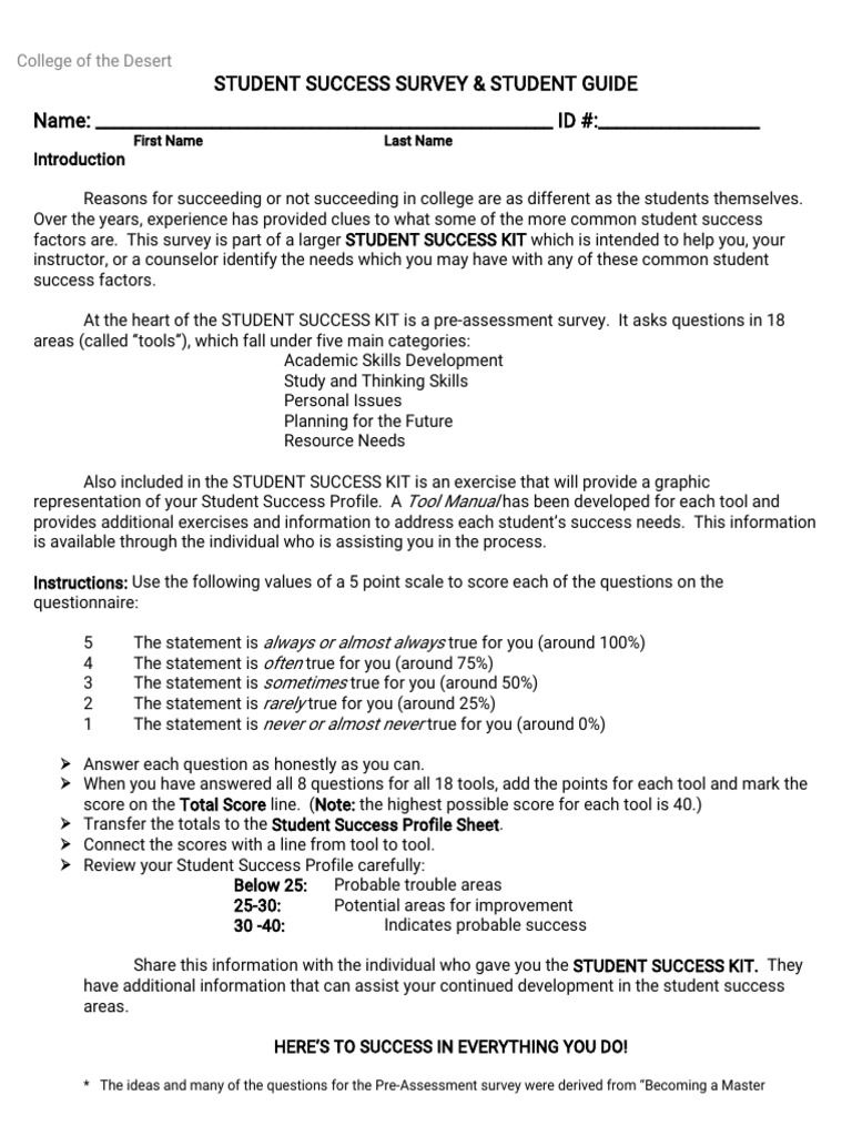 Studentsuccesssurvey&Studentgui DE Name: - I D# | PDF