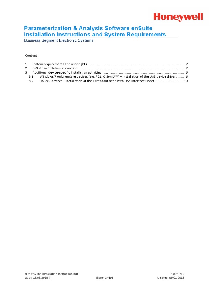 Parameterization & Analysis Software Ensuite Installation Instructions and System Requirements ...