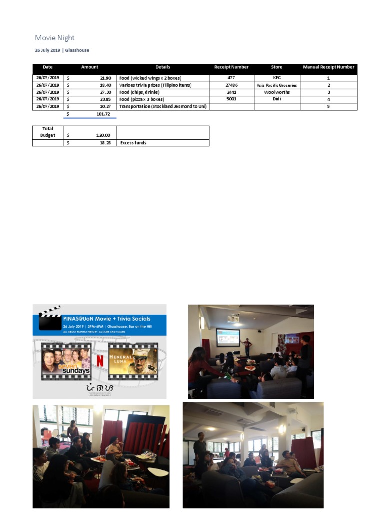 Movie Night Expenses Breakdown | PDF | Services (Economics) | Public ...