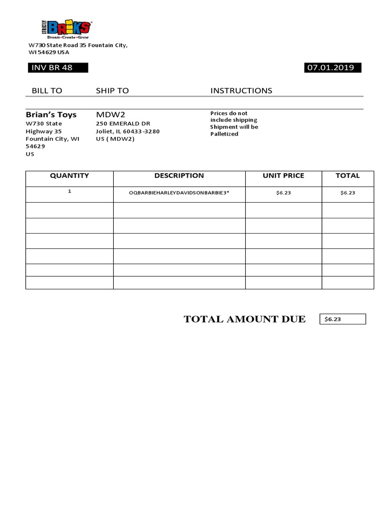 Invoice for Barbie Toy Purchase | PDF