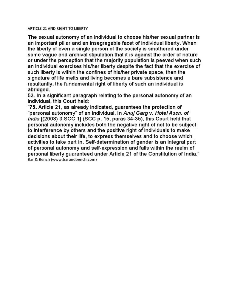 Article 21: Right to Personal Liberty | PDF