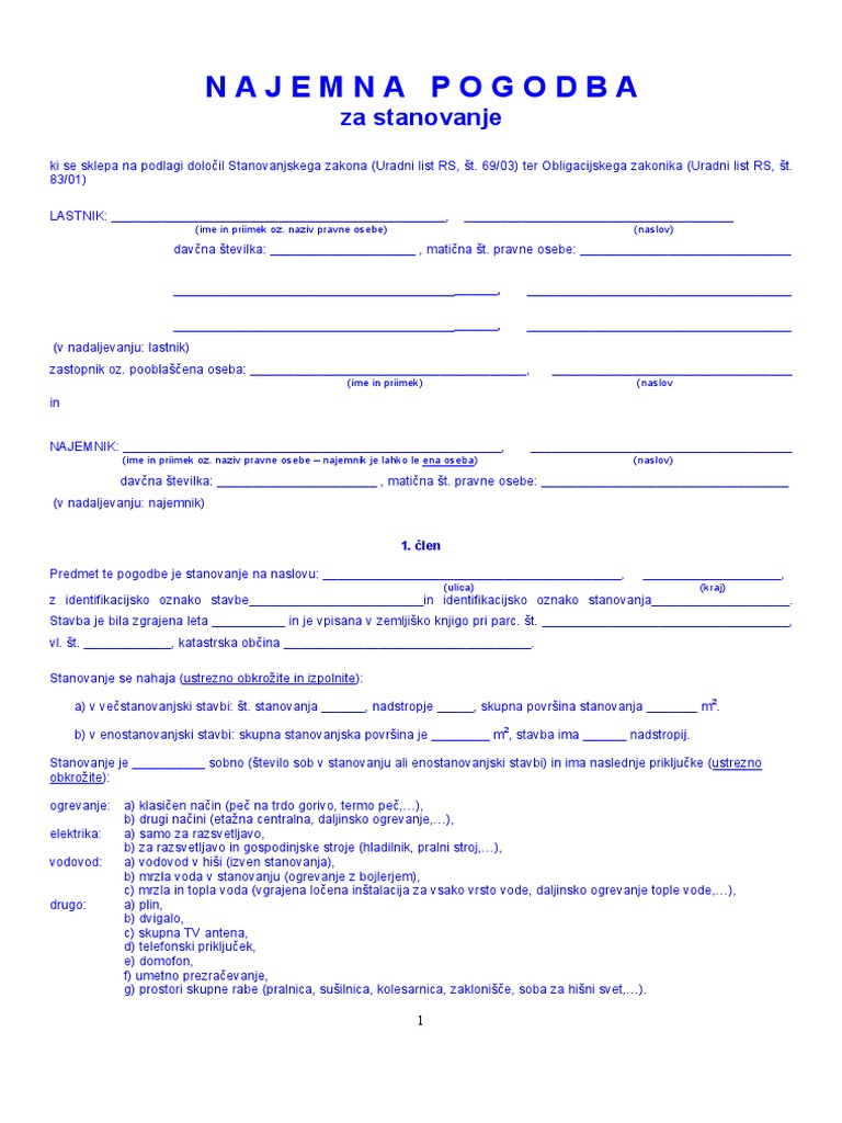 Najemna Pogodba | PDF