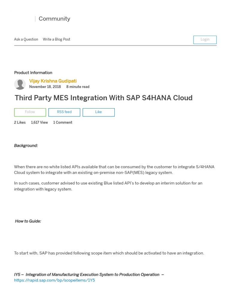 Third Party MES Integration With SAP S4HANA Cloud - SAP Blogs PDF | PDF