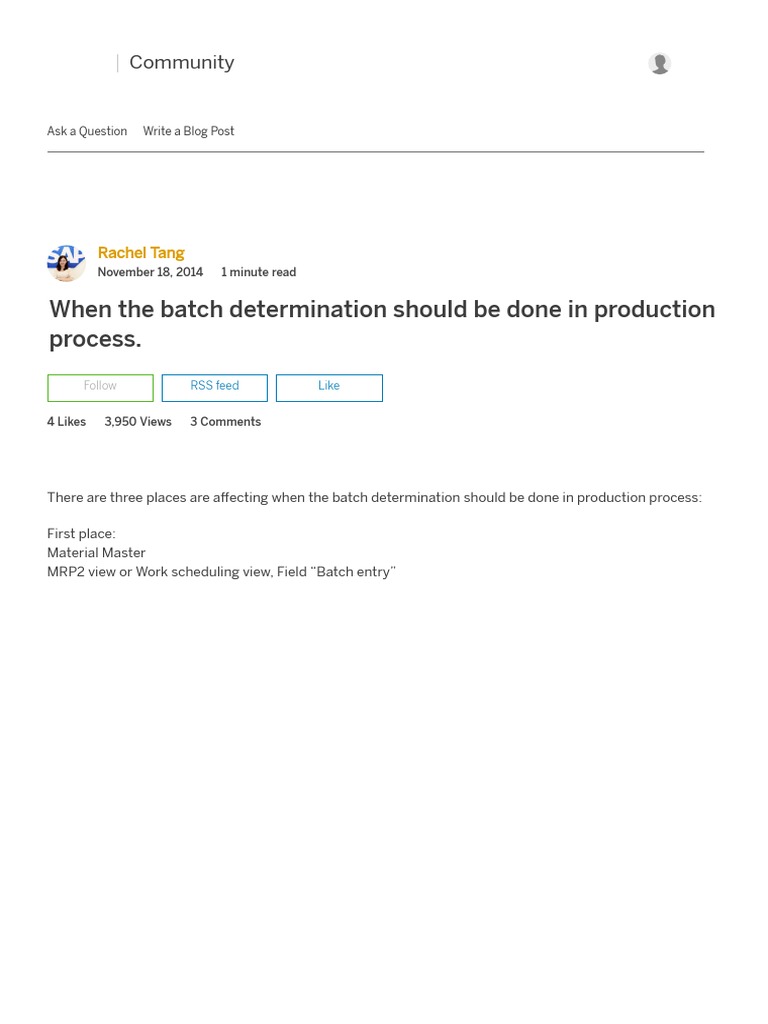 When The Batch Determination Should Be Done in Production Process ...