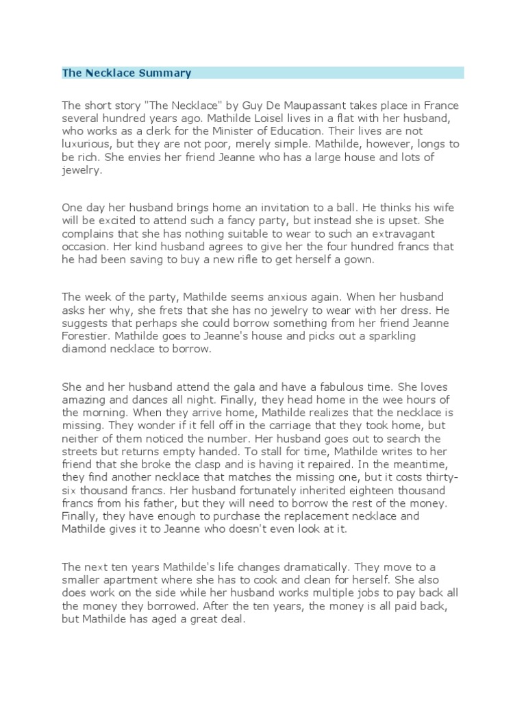 The Necklace Summary | PDF | Jewelry | Design