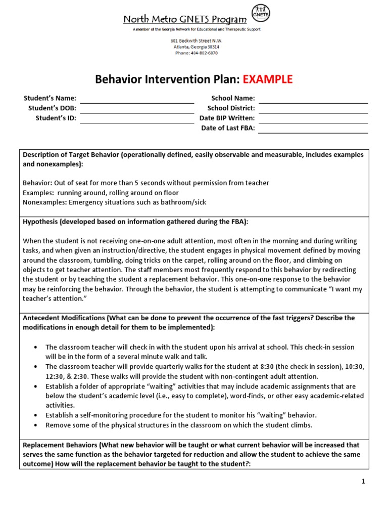 1a BIP Template EXAMPLE | PDF | Reinforcement | Teachers