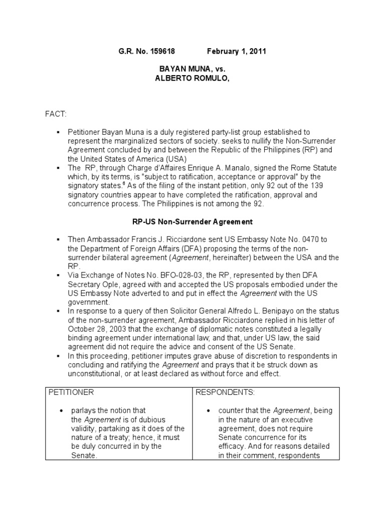 Bayan Muna vs. Romulo | PDF | Ratification | Treaty