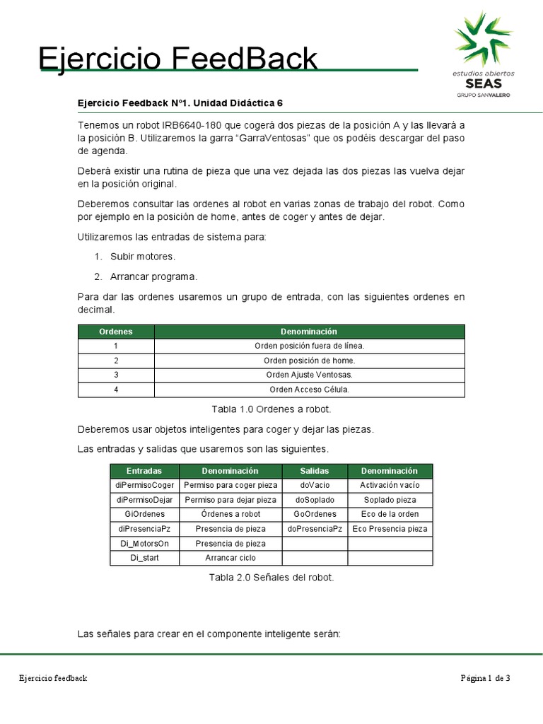 Ejercicio Feedback Nº1. Unidad Didáctica 6 | PDF | Robot | Robótica