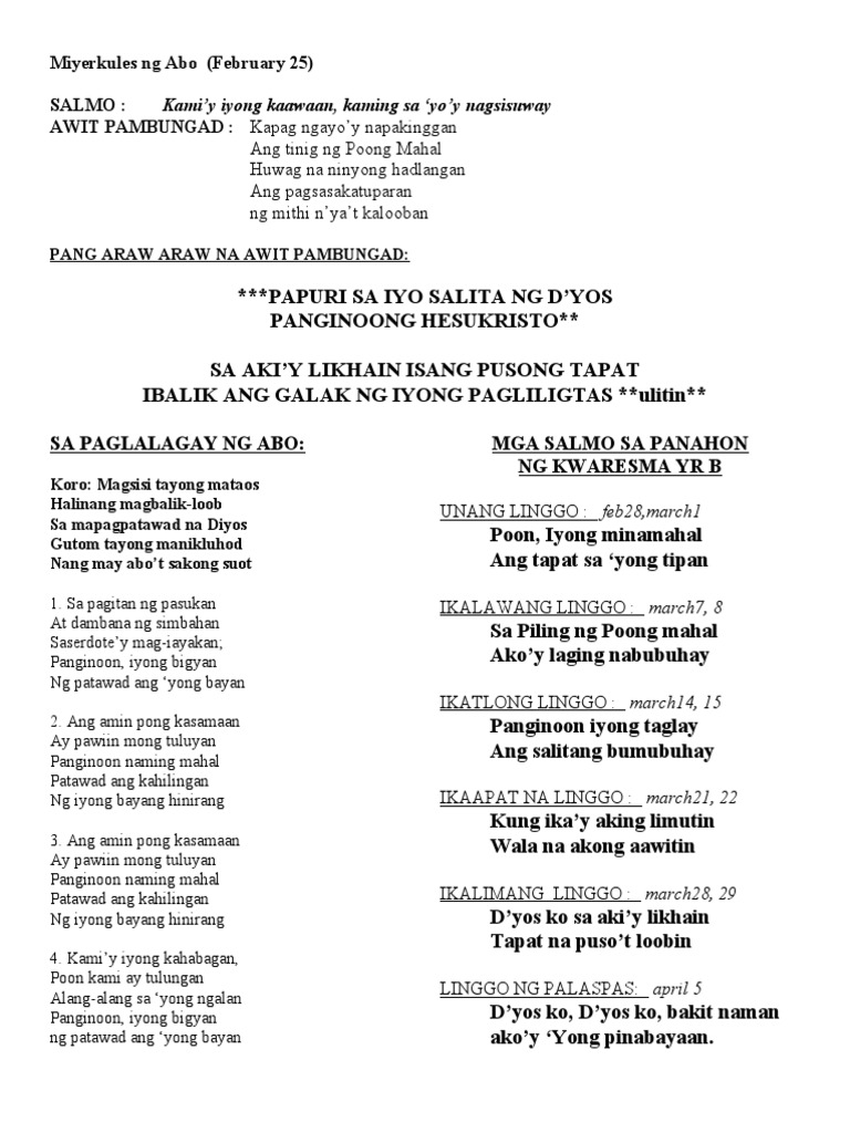 Miyerkules NG Abo | PDF