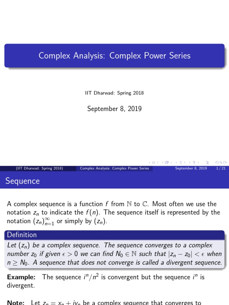 Complex Analysis: Complex Power Series: September 8, 2019 | PDF | Power Series | Holomorphic ...