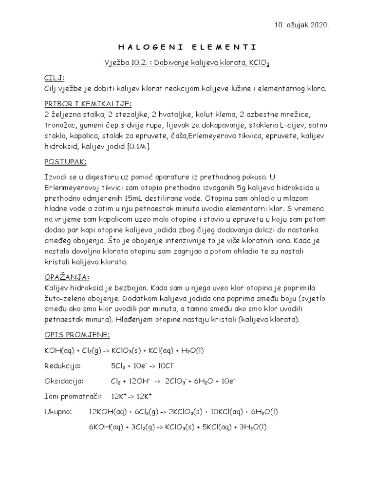 Vjezba 10.2 - Kalijev Klorat | PDF
