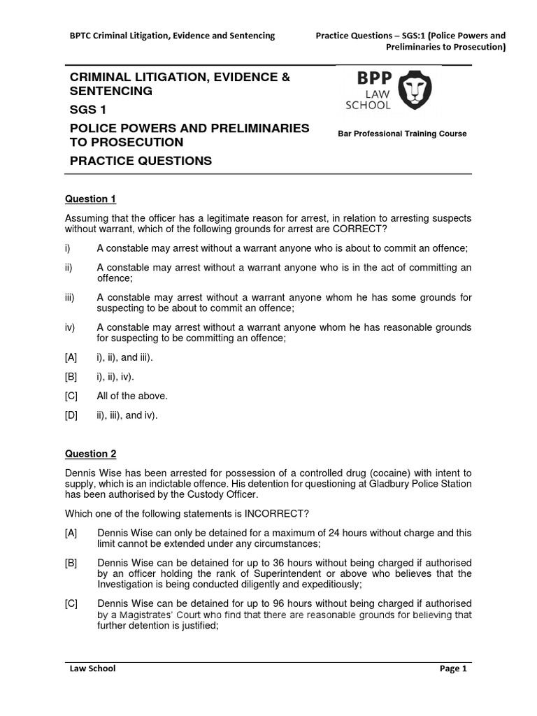 1 QUESTIONS Police Powers Preliminaries To Prosecution | PDF | Arrest ...