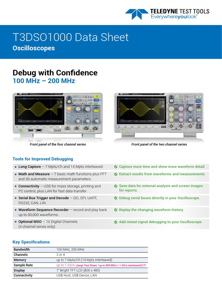 T3DSO1000 Data Sheet: Debug With Confi Dence | PDF | Amplitude ...