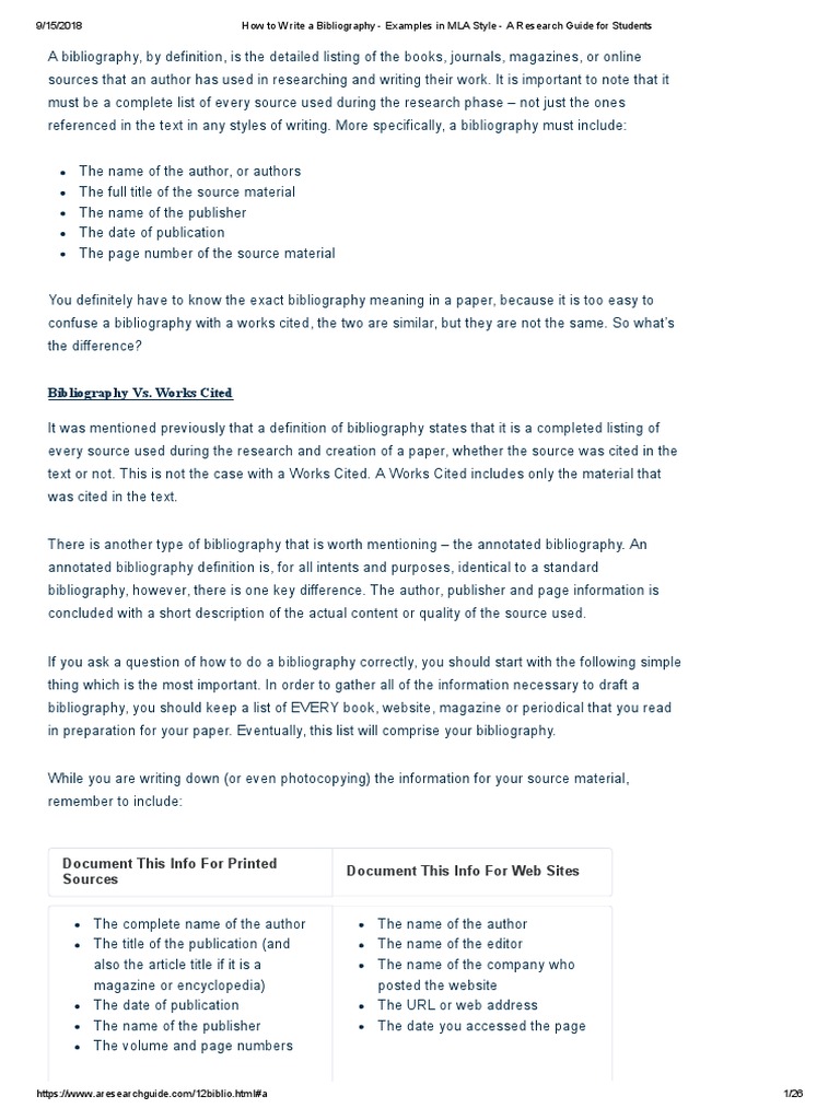 How To Write A Bibliography Examples in MLA Style A Research Guide For ...