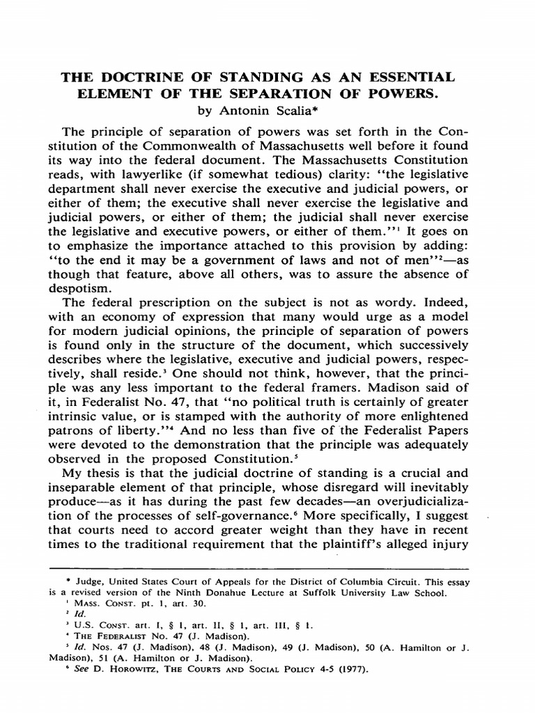 The Doctrine of Standing As An Essential Element of The Separation of ...