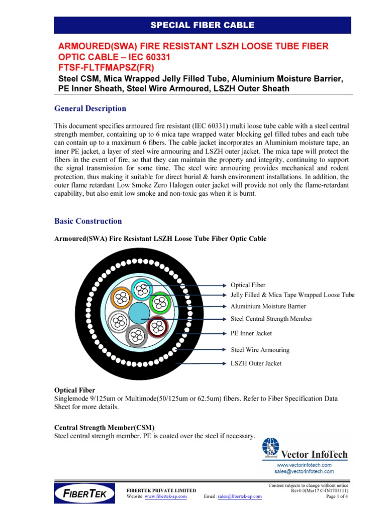Fiber Tek-Fire Resistant Cable | PDF | Optical Fiber | Equipment