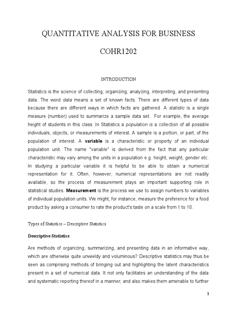 Quantitative Analysis For Business (A) | PDF | Mean | Level Of Measurement