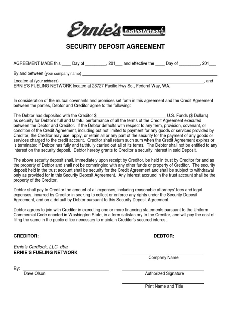 Security Deposit Agreement Template | PDF | Credit | Finance & Money ...
