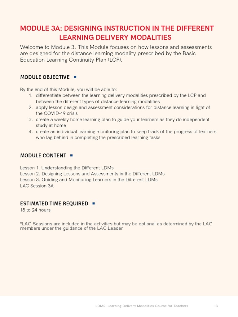 Module 3A - Designing Instruction in The Different LDMs | PDF ...