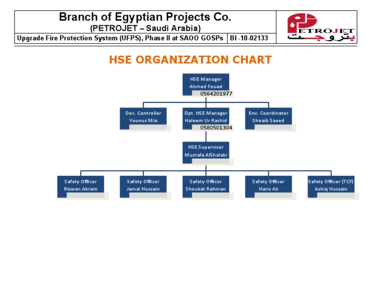 Branch of Egyptian Projects Co.: Hse Organization Chart | PDF
