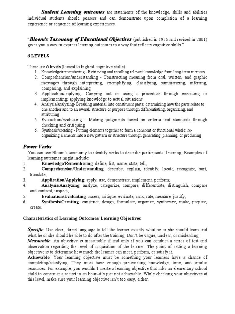Student Learning Outcomes | PDF | Applied Psychology | Cognition