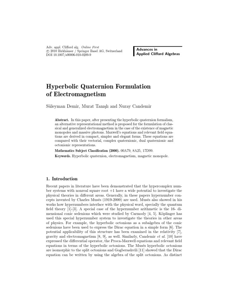 Hyperbolic Quaternion Electromagnetism | PDF | Magnetic Field | Maxwell ...
