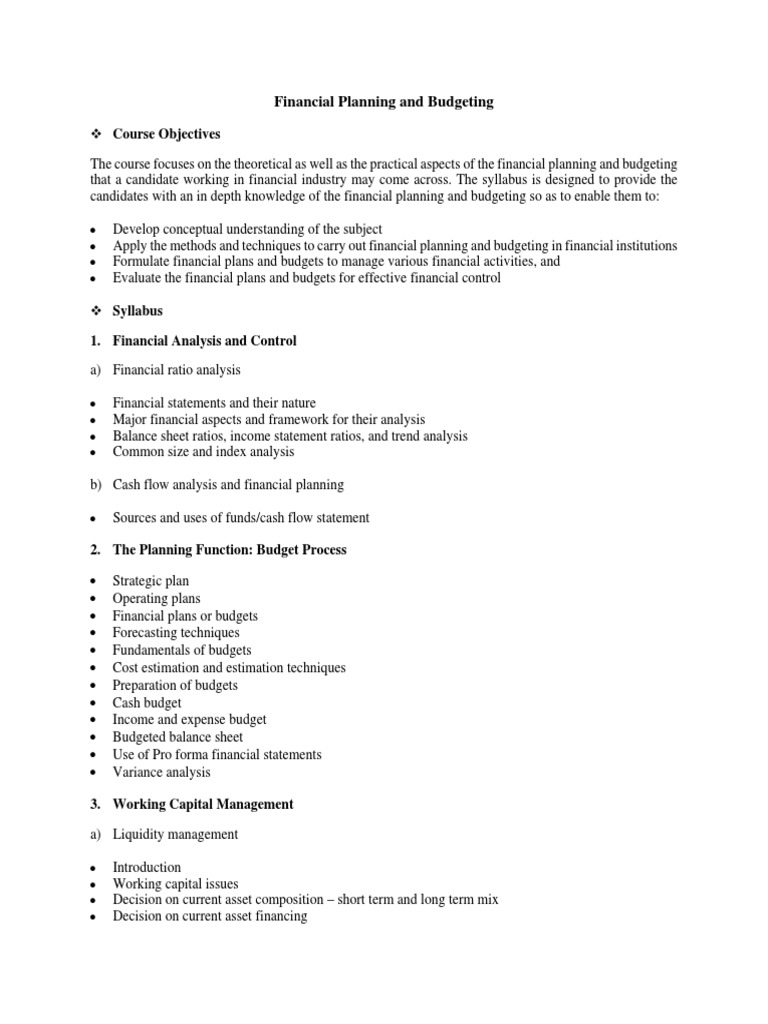 Financial Planning and Budgeting Course | PDF | Capital Budgeting ...