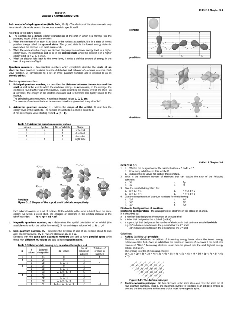 CHEM 15 ATOMIC STRUCTURE | PDF | Electron Configuration | Atomic Orbital