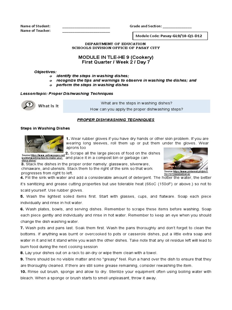 MODULE IN TLE-HE 9 (Cookery) First Quarter / Week 2 / Day 7: What Is It ...