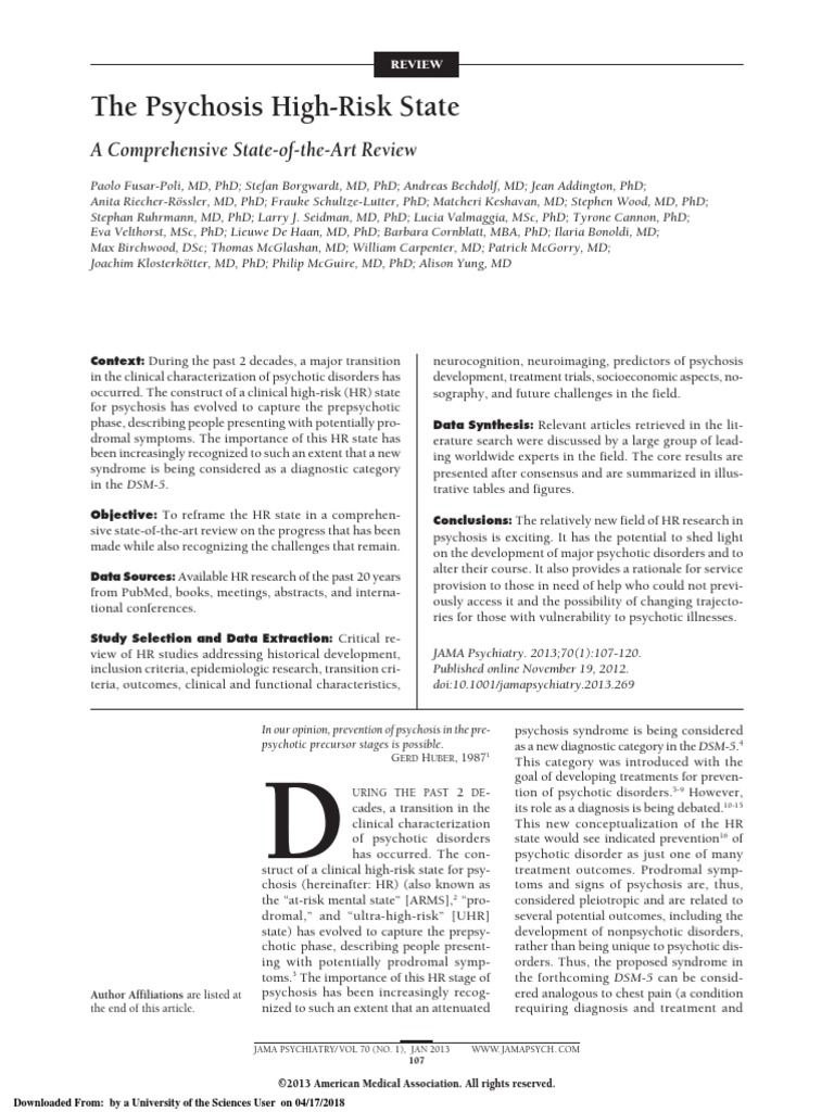 Paper High Risk Psychosis | PDF | Psychosis | Schizophrenia