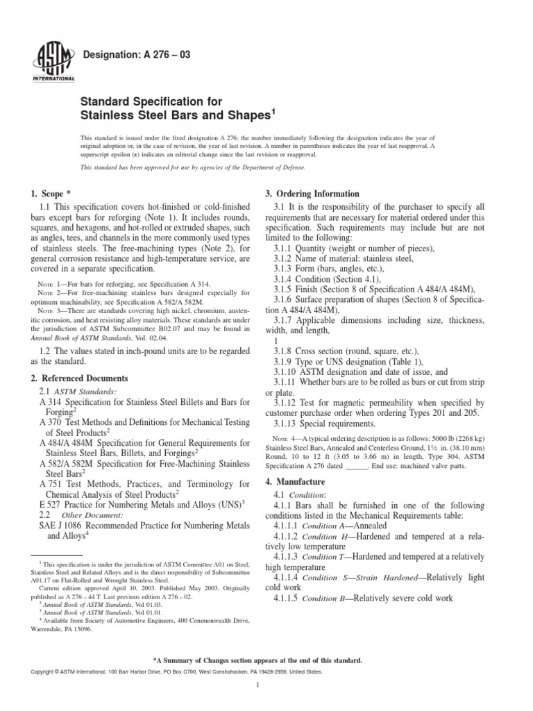 Astm A276 PDF | PDF | Stainless Steel | Steel