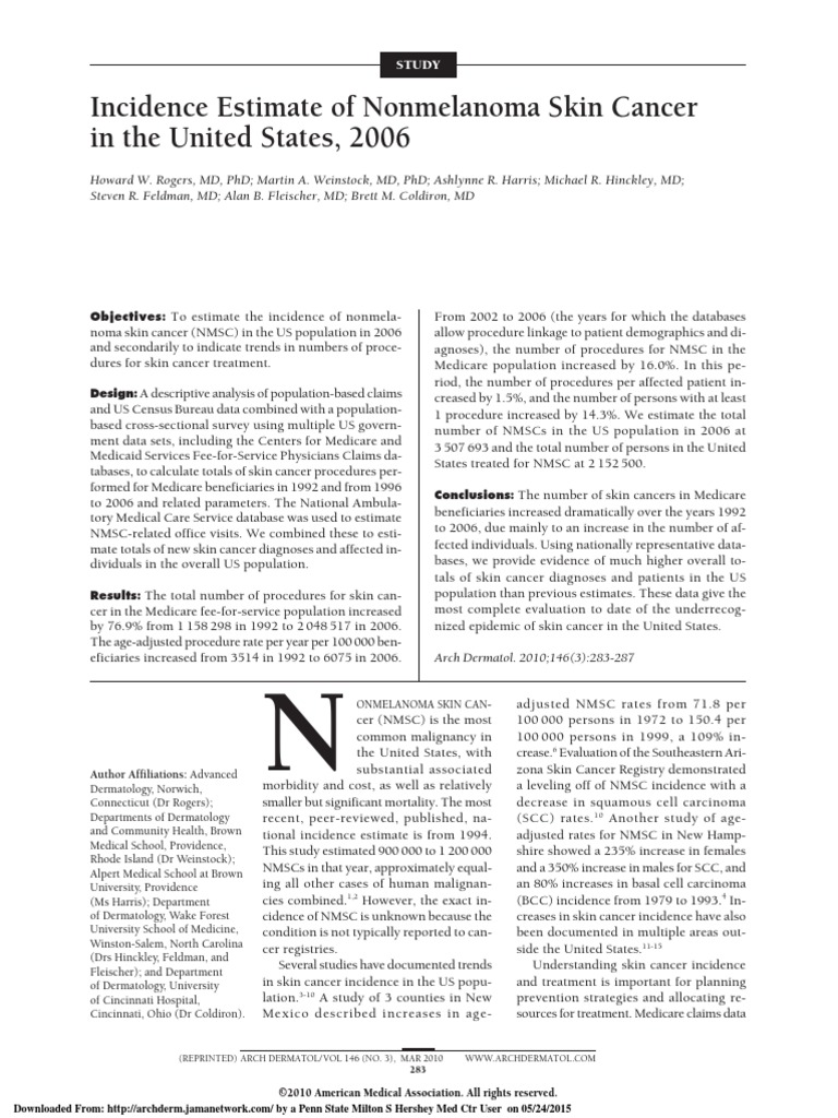 Incidence Estimate of Nonmelanoma Skin Cancer in The United States ...