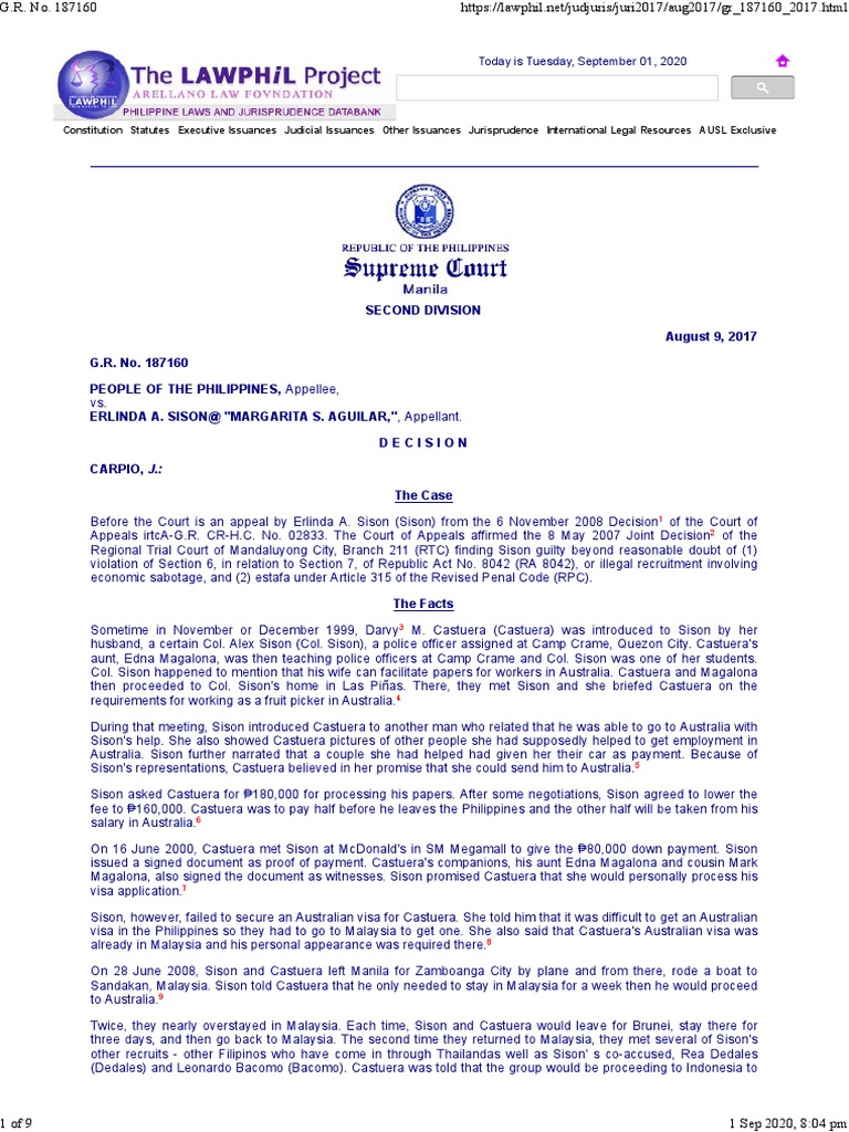 Sison Case | PDF | Fraud | Employment