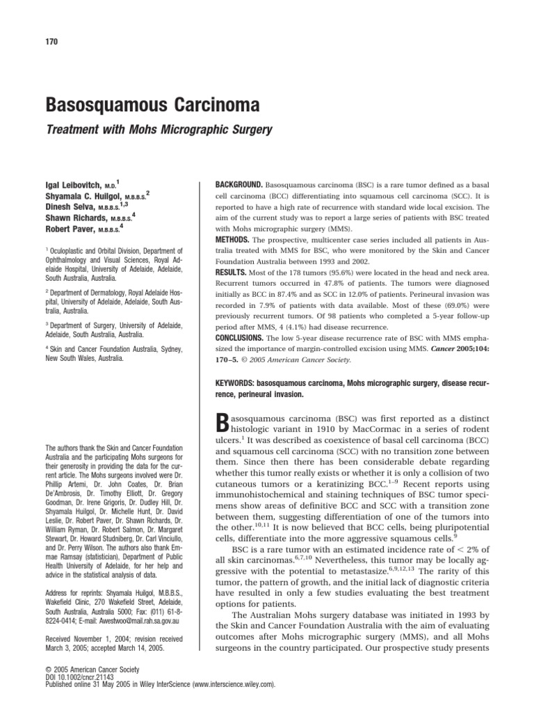 Basosquamous Carcinoma: Treatment With Mohs Micrographic Surgery | PDF ...