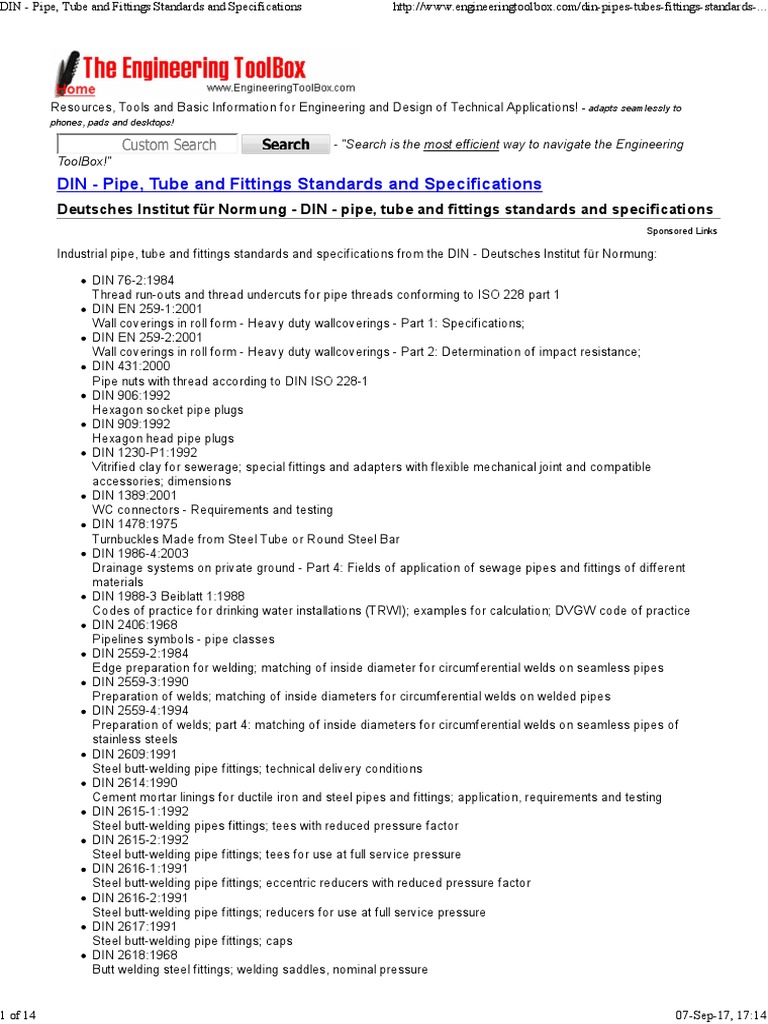 List of DIN Standards Pipe Tube and Fittings Standards and ...