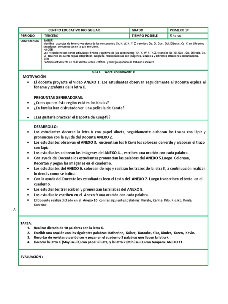 Guìa 2. Letra K | PDF | Codificaciones | Ortografía