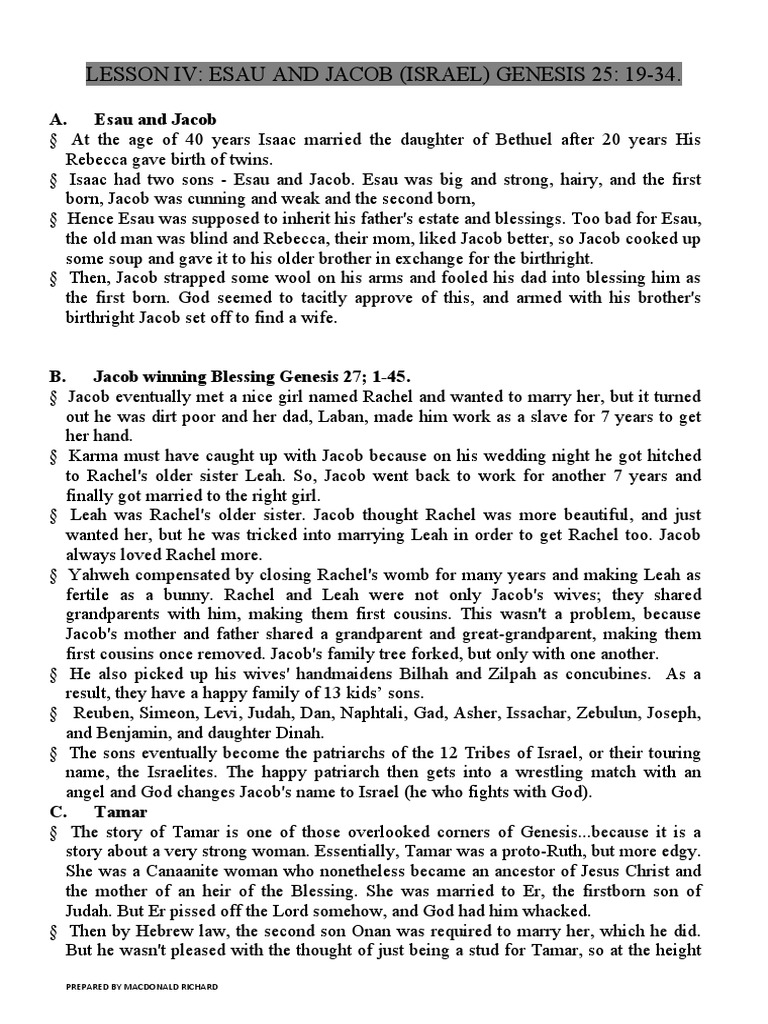 Jacob and Esau: Genesis Lessons | PDF | Leah | Jacob