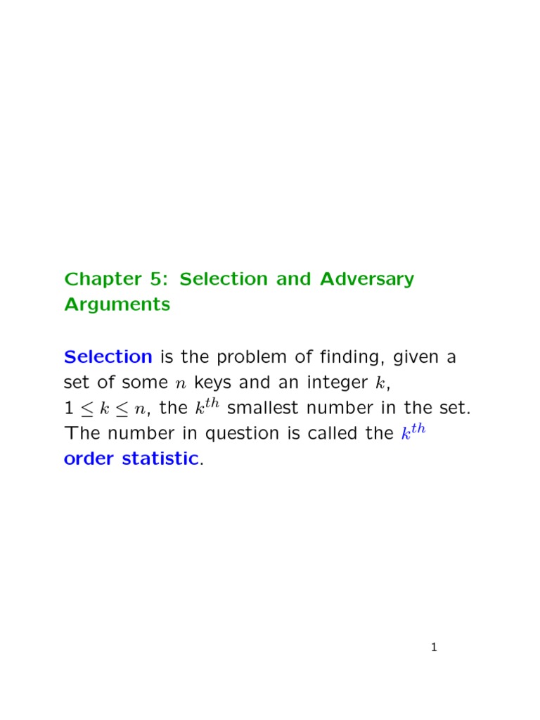 Chapter 5: Selection and Adversary Arguments | PDF | Maxima And Minima ...