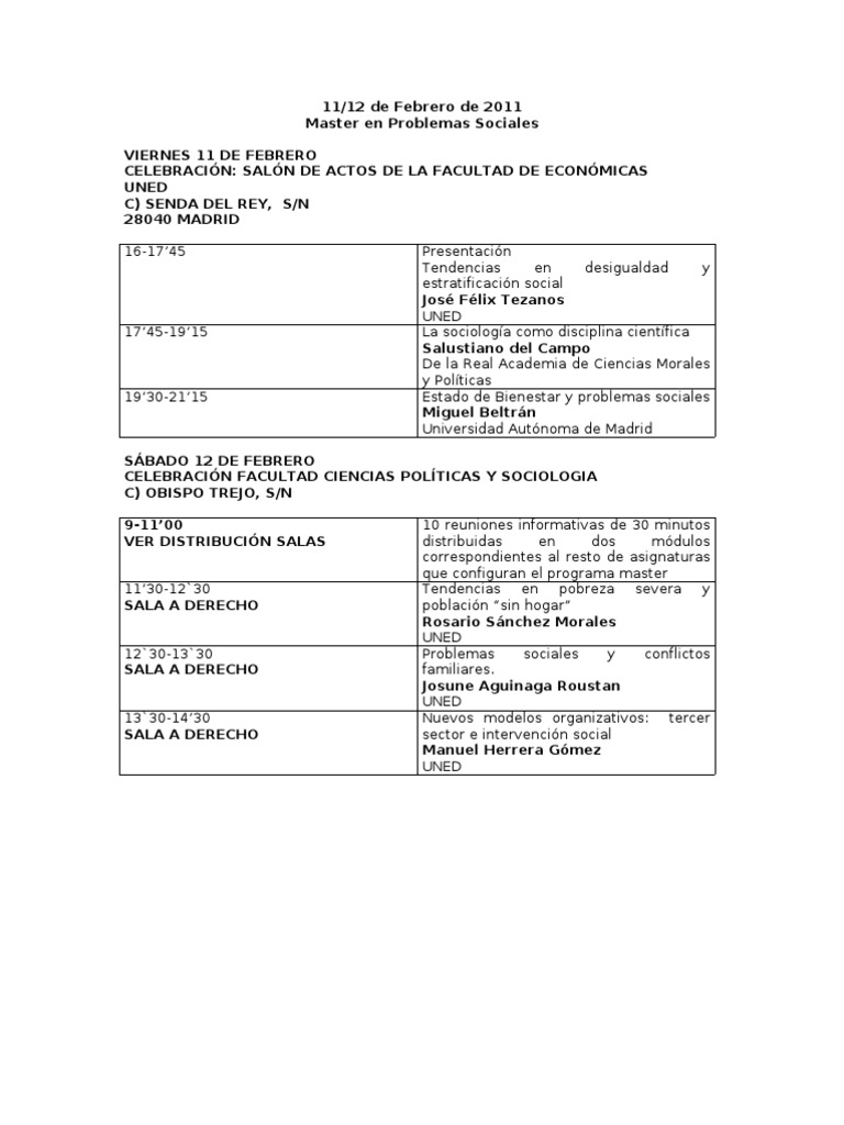 CALENDARIO Master | PDF | Sociología | Sociedad