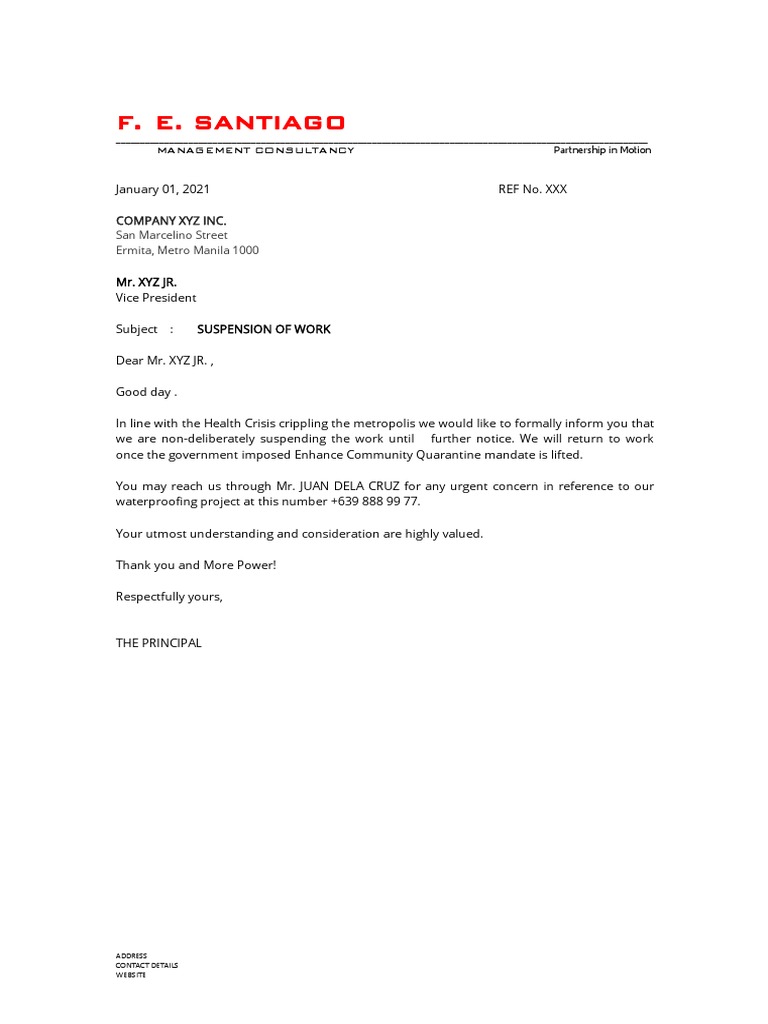 Suspension of Work Template | PDF