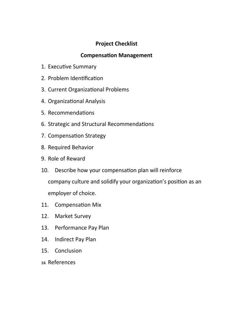 Project Checklist Compensation Management | PDF