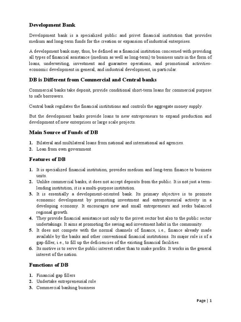 The Role and Functions of Development Banks in Providing Financial ...