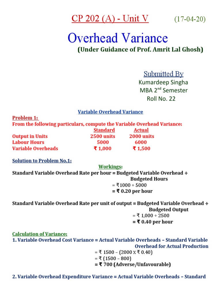 Overhead Variance Analysis | PDF | Capacity Utilization | Output ...