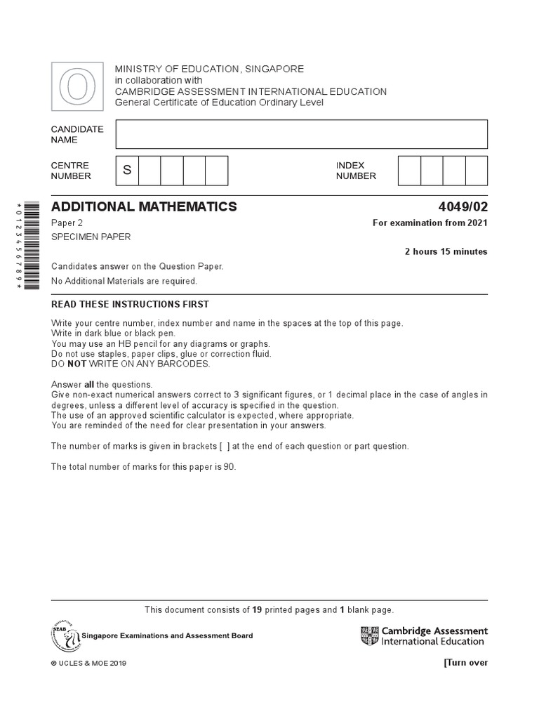Additional Mathematics 4049/02 | PDF | Trigonometric Functions | Equations