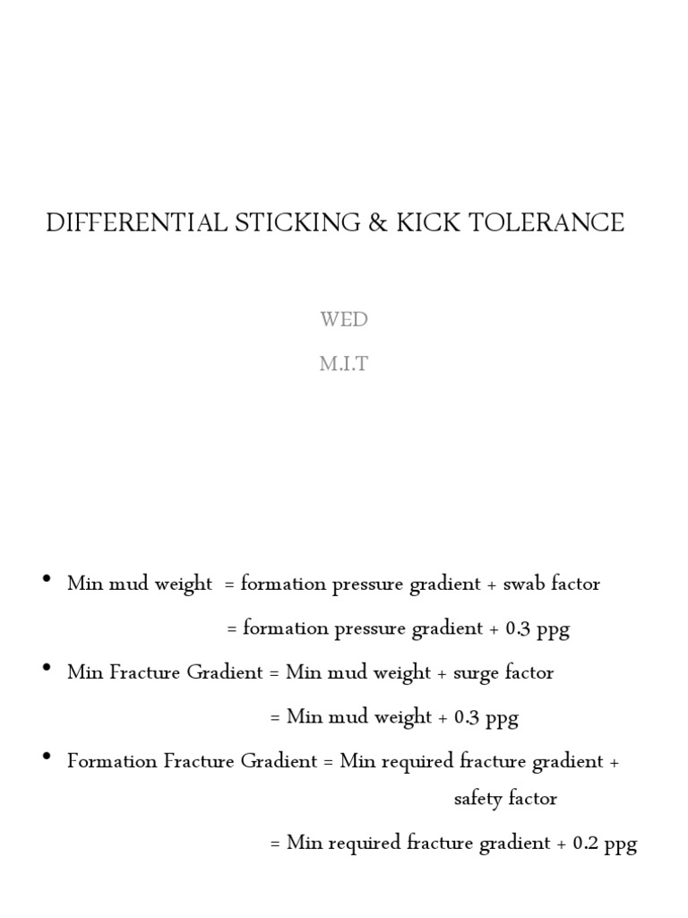 Differential Sticking & Kick Tolerance | PDF | Casing (Borehole ...